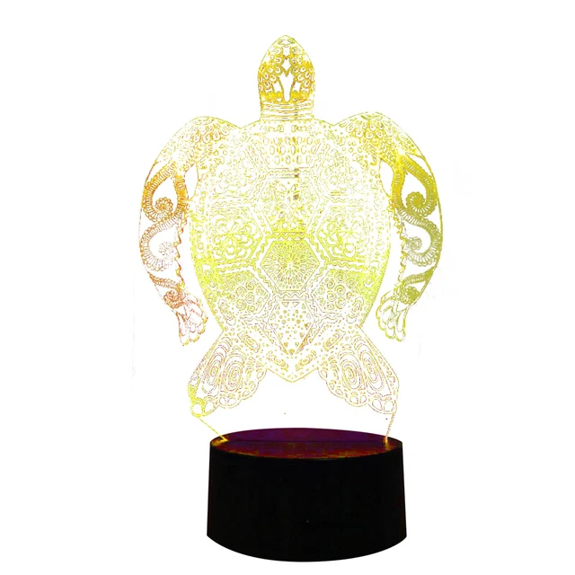 3D SEA TURTLES 7-Color Charging LED Illusion Night Light Table Lamp ...