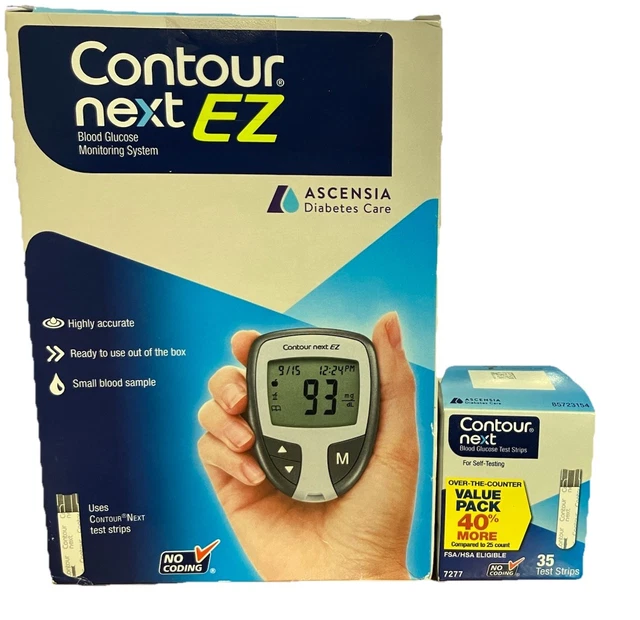 CONTOUR NEXT EZ Glucose Monitoring System~Exp~2029~W/35 Test Strips~$23 ...