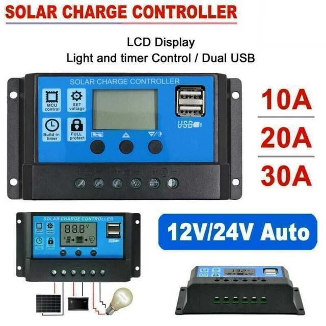 SOLAR LADEREGLER 10A-30A PWM Solar Panel Controller Regulator 12V/24V Mit USB DE EUR 8,55 ...