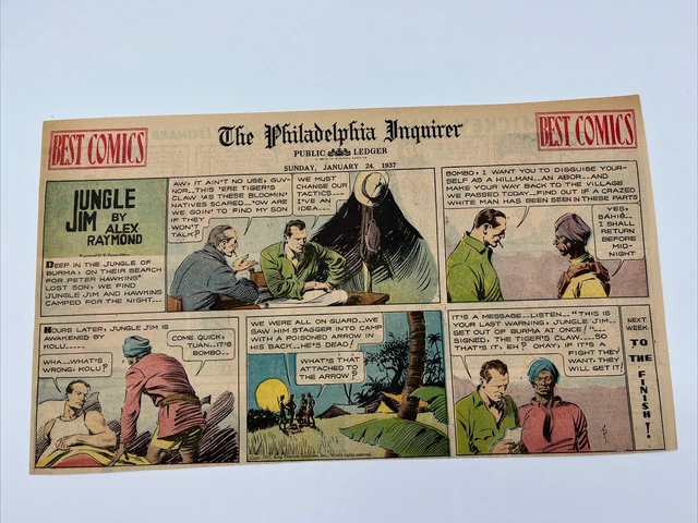 PHILADELPHIA INQUIRER NEWSPAPER Comic Strip 1937bJungle Jim Alex ...
