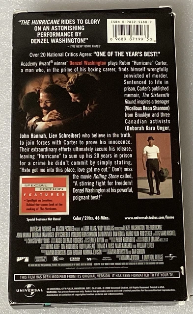 THE HURRICANE VHS Special Edition Denzel Washington 2000 Universal R ...
