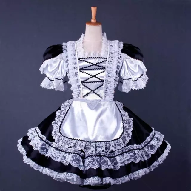 Sissy Girl Sexy Maid Pink Satin Lockable Dress Cosplay Costume Tailor