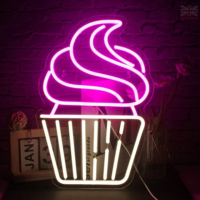 CAKE NEON SIGN Food Neon Light Pink LED Signs for Wall Yellow LED £47. ...