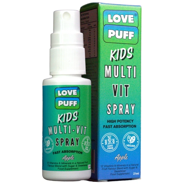 LOVE PUFF'S KIDS Apple Multi-Vitamin Spray 2-Month Supply 12 Essential ...