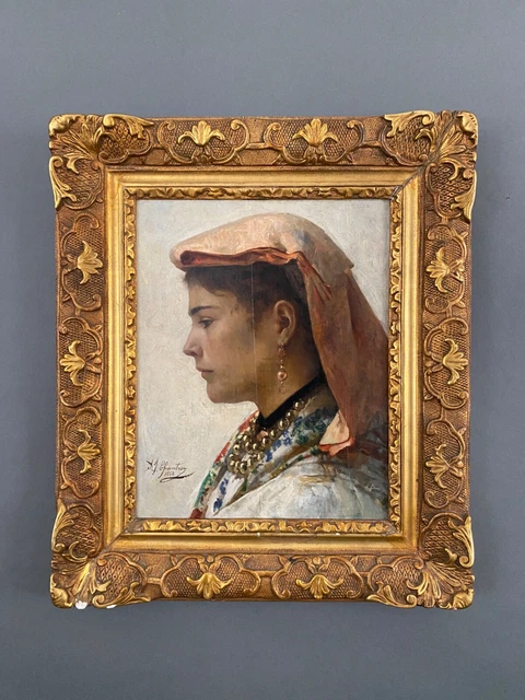 HUILE SUR PANNEAU par Alexandre-Jacques Chantron 1882 portrait de femme ...