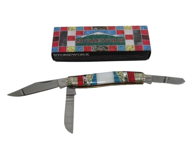 STONEWORX ROUGH RIDER RR914 Pocketknife 440 Steel Blades and Turquoise ...