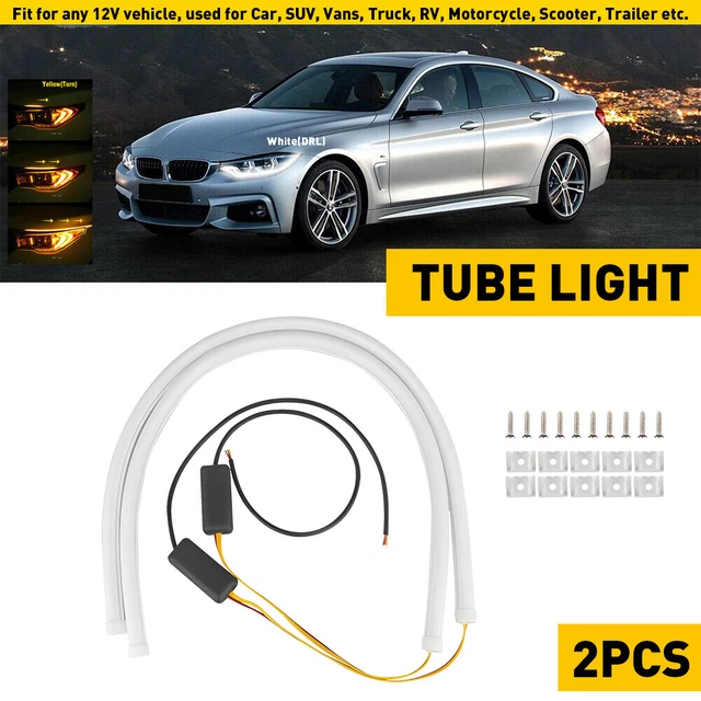 2X 60CM FLEXIBLE LED Switchback Car DRL Tube Light Strip White Amber ...