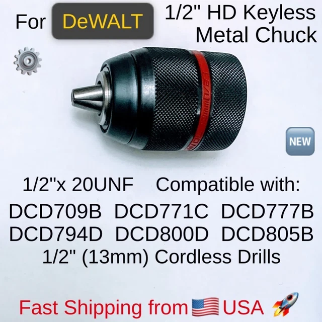 FOR DEWALT N196034 1/2" KeyLess Metal Chuck for DCD794D DCD800D DCD796B ...