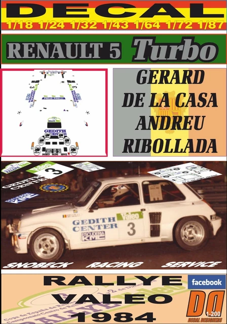 DECAL RENAULT 5 TURBO "TOUR DE CORSE" G.DE LA CASA RALLY VALEO 1984 5th ...