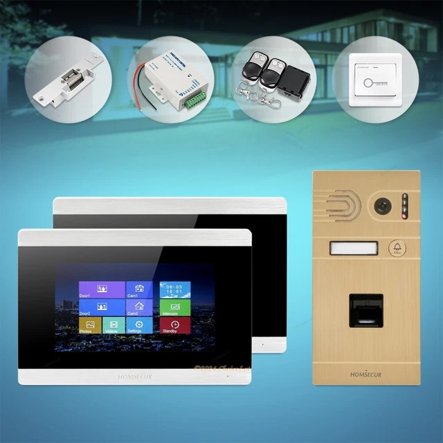 HOMSECUR 7& FILAIRE Système Interphone Portier Vidéo+Caméra Empreinte Digitale EUR 448,07 ...