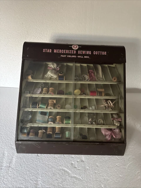 VINTAGE METAL AMERICAN THREAD COMPANY STAR SPOOL CABINET 5 Shelf 60 ...