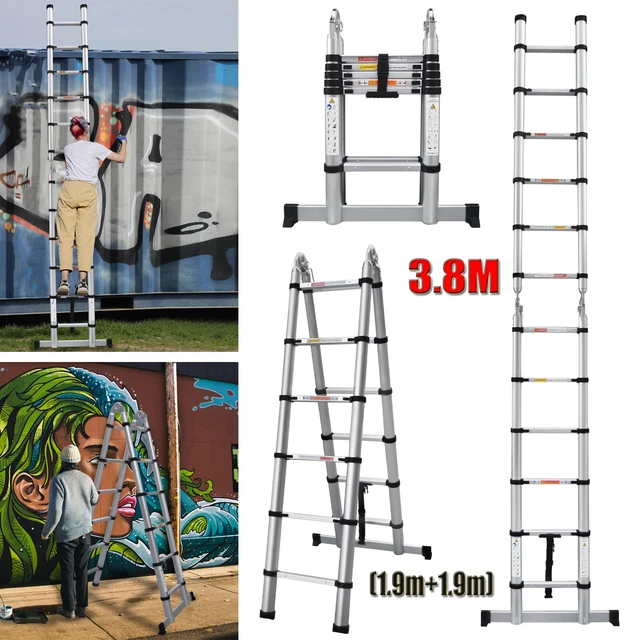 12FT TALL TELESCOPING A-Frame Ladder Extension Collapsible Ladder ...