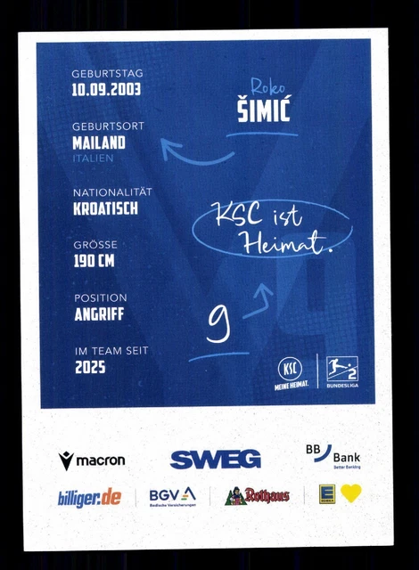 ROKO SIMIC AUTOGRAMMKARTE Karlsruher SC 2025-26 Original Signiert EUR 1 ...