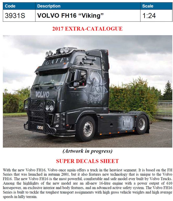 ITALERI 3931 VOLVO FH-16 Viking 1:24 Truck Model Kit £70.46 - PicClick UK