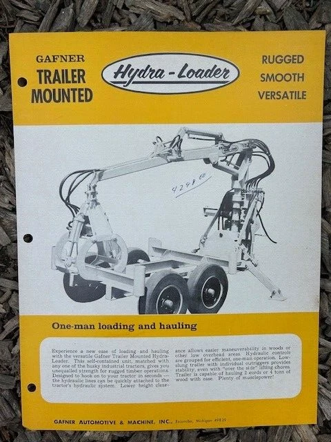 RARE VINTAGE ORIGINAL Gafner Automotive Trailer Mounted Hydra Loader ...