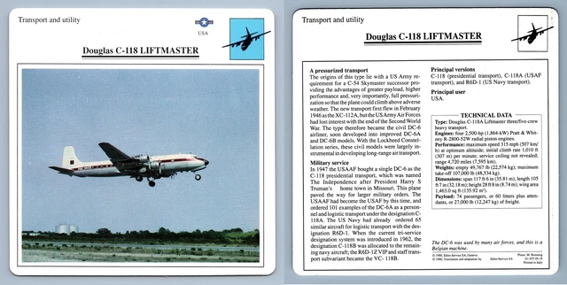 DOUGLAS C-118 LIFTMASTER - Transport - Warplanes Collectors Club Card £ ...