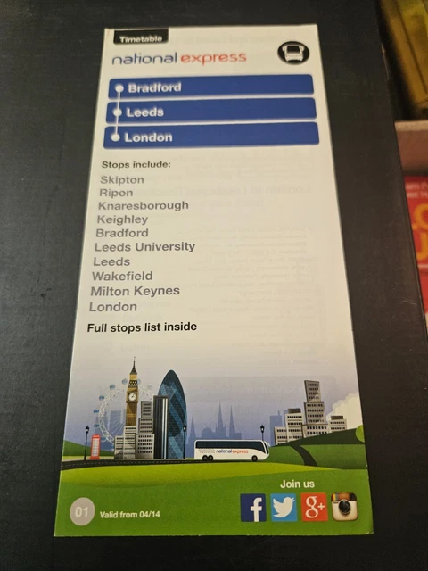 LONDON BUS TRANSPORT Timetable Leaflet National Express HO3.52 £3.00 ...