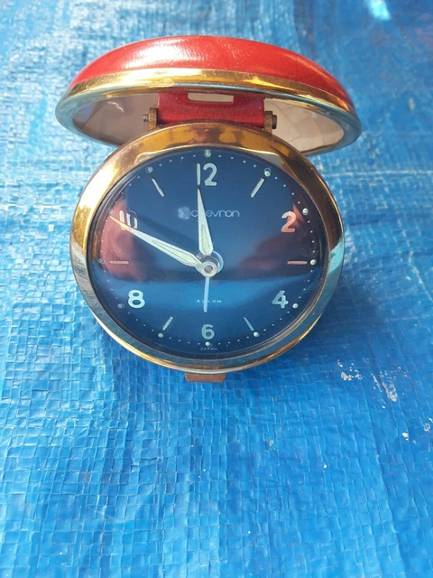 VINTAGE GREAT MECHANICAL Wind Up Alarm Chevron Clock Red Casing Working ...