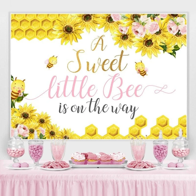 YELLOW AND PINK Flowers Bee Baby Shower Backdrop $35.97 - PicClick AU