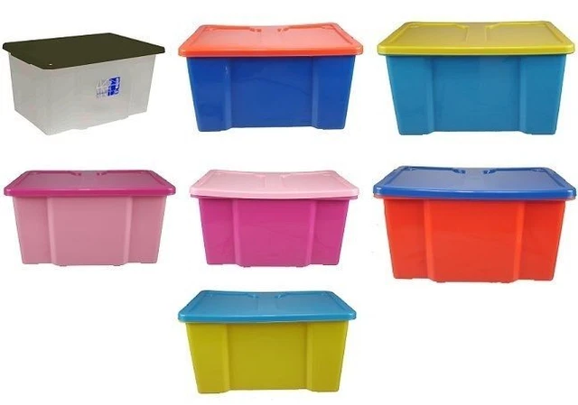50L LARGE SIZE Plastic Storage Set Box Container Lid Colours Trendy ...