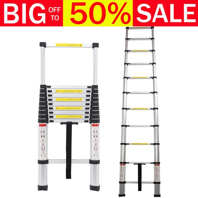 PRO. 3.2M ÉCHELLE Télescopique Aluminium Pliable Echelle Escabeau Multifonction EUR 78,10 ...