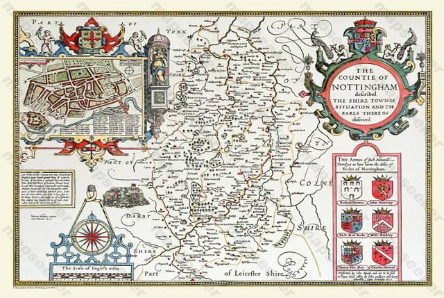 OLD MAP OF Nottinghamshire 1610 by John Speede uncoloured £7.20 ...