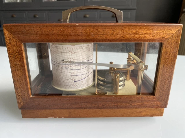 BAROGRAPHE BAROMÉTRE EN Acajou Maxant, Enregistreur Marine Nationale ...