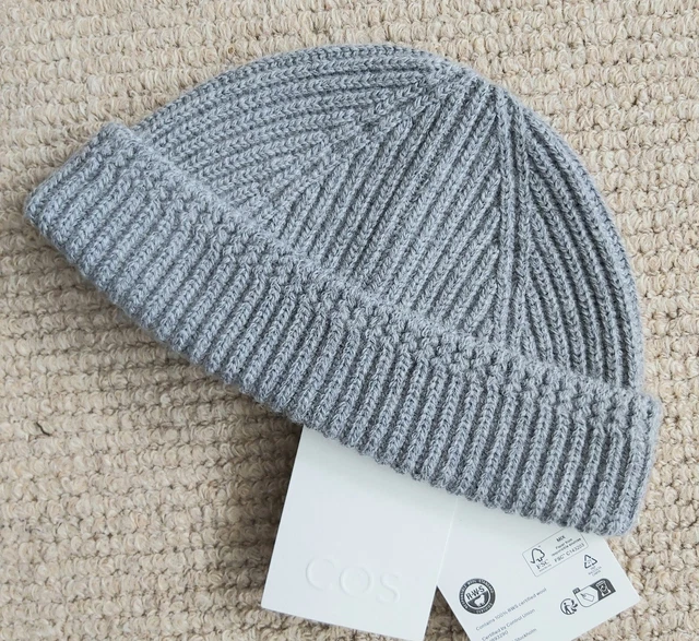 GENUINE COS STOCKHOLM Grey 100% Wool Dockyard BEANIE Ribbed Sweden Hat ...