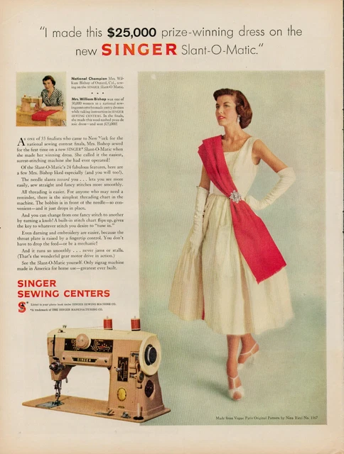 1957 SINGER SEWING Machine Dress Fashion Sash Vintage Print Ad Vogue ...