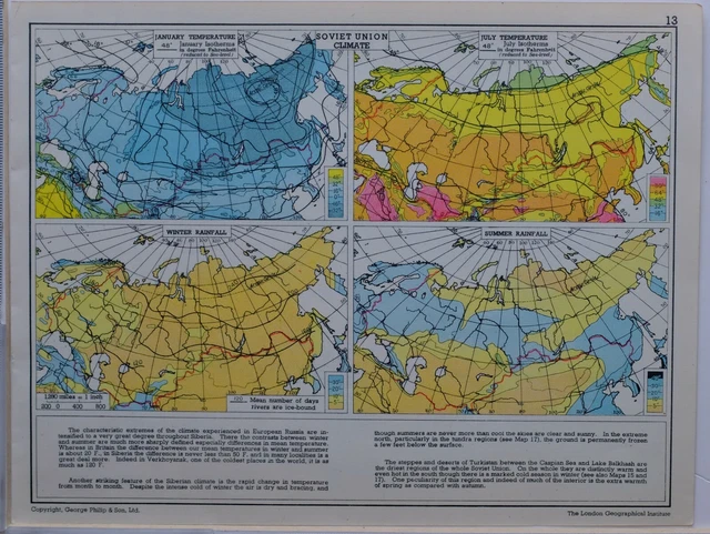 1961 SOVIET MAP Soviet Union Climate January Temperature Winter ...