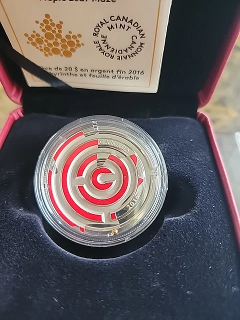2016 CANADA 1OZ .9999 Pure Silver Proof $20 Coin Maple Leaf Maze. Mint ...