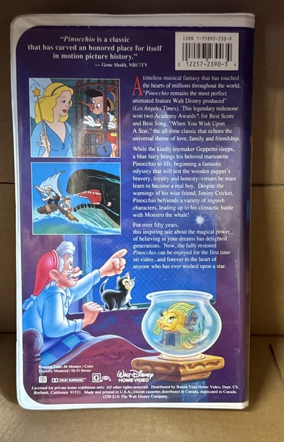 WALT DISNEY’S MASTERPIECE Pinocchio (VHS, 1993) Clamshell £6.81 ...