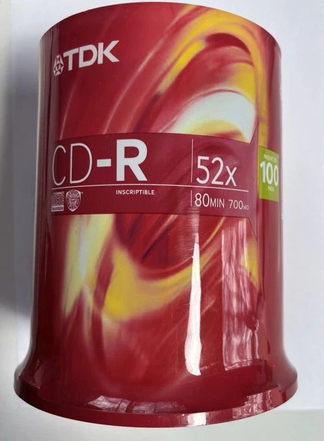 NEW TDK CD-R 52X 80MIN 700MB 100 Pack Factory Sealed Spindle Case ...