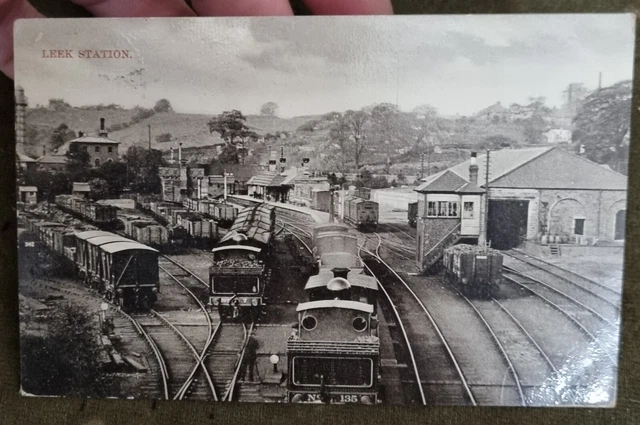 EDWARDIAN 1908 RAILWAY R/P Postcard ' Leek Railway Station ...