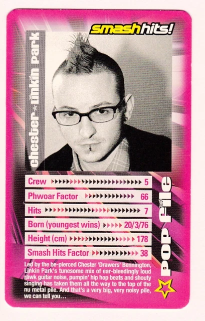 CHESTER - LINKIN Park, Smash Hits! - Pop Stars 2, Rare Top Trumps ...