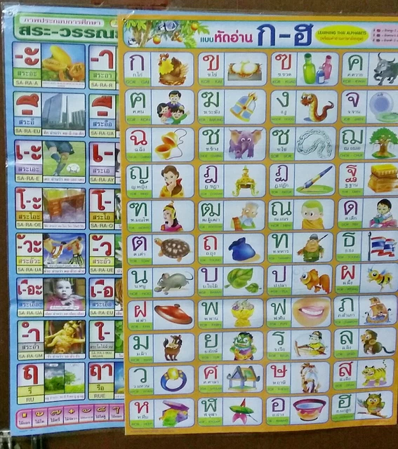 THAI ALPHABET POSTER Learning Thai Alphabets & Vowel and Tonal Mark ...