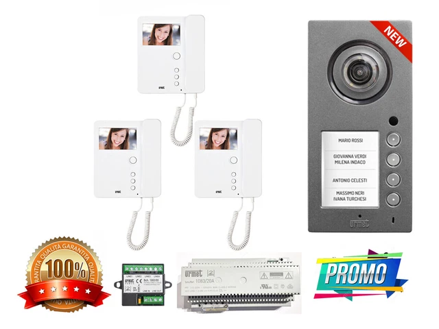 KIT VIDEOCITOFONO 3 famiglie MIKRA PLUS quattro urmet monitor cornetta ...
