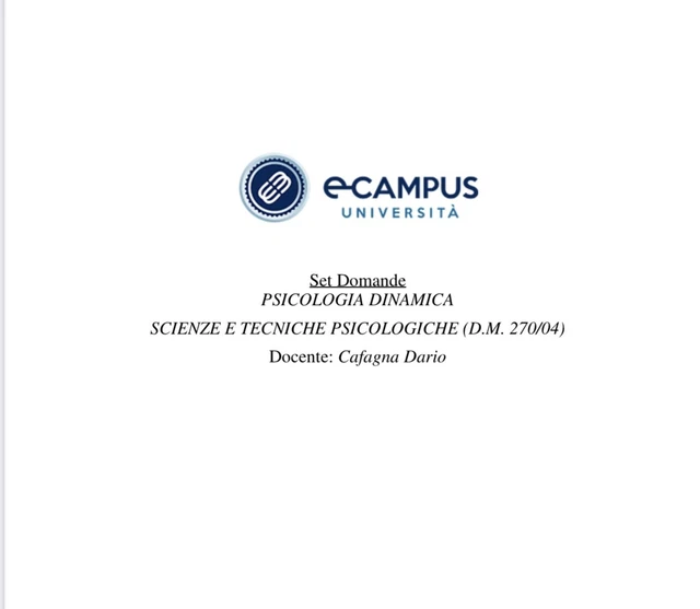 PANIERE ECAMPUS DI PSICOLOGIA DINAMICA. DOMANDE APERTE. Prof Cafagna ...