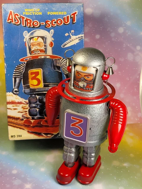 TIN TOY MECHANICAL ASTRO SCOUT ROBOT limited reproduction Japan's space ...