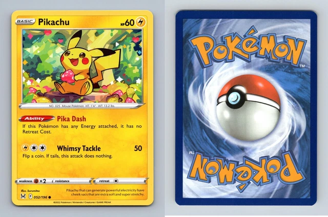 PIKACHU #52/196 SWSH Lost Origin Common Pokemon 2022 TCG Card EUR 1,42 ...