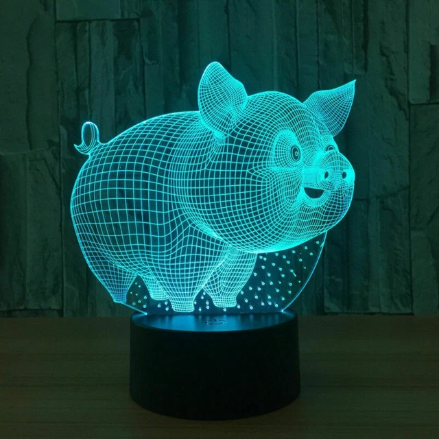 1*CHINESE PIG YEAR LED Baby Night Light 7 Color Change PIG Desk Lamp 3D ...