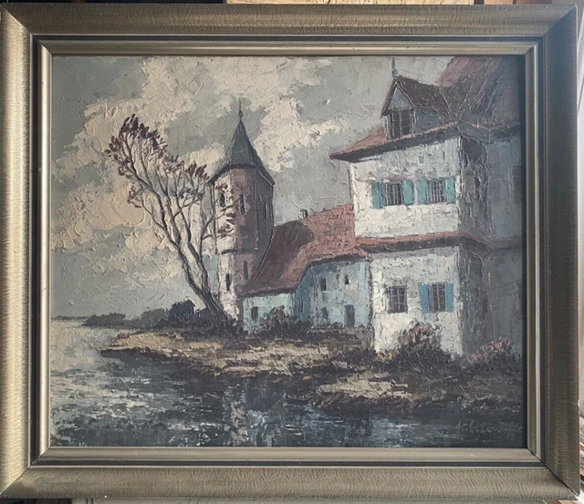 FRITZ WEBER-KIFFE 1928 Maisons Plupart Rive Paysage Urbain Peinture À L ...