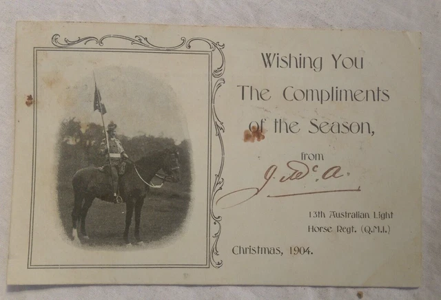 RARE PRE WW1 Australian 13th Light Horse Regt. QMI. 1904 postcard ...