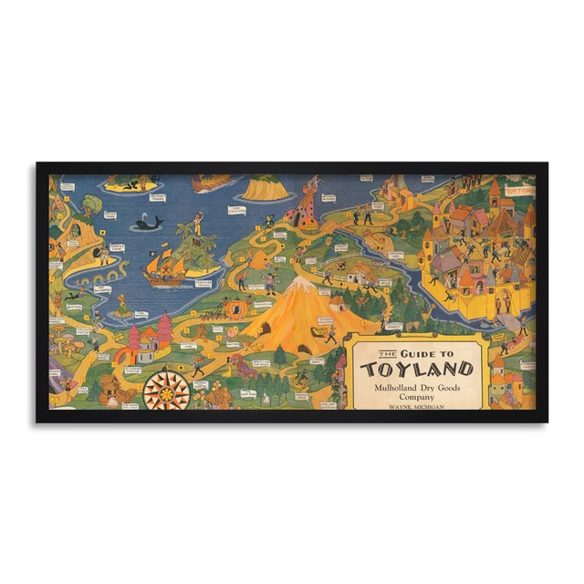 1940 THE GUIDE To Toyland Pictorial Map Long Framed Wall Art 25X12 In £ ...