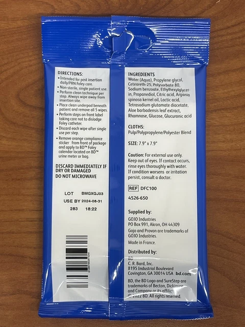 GOJO PROVON POST Insertion Urinary Care Wipes DFC100 4526-650 - NEW Box ...