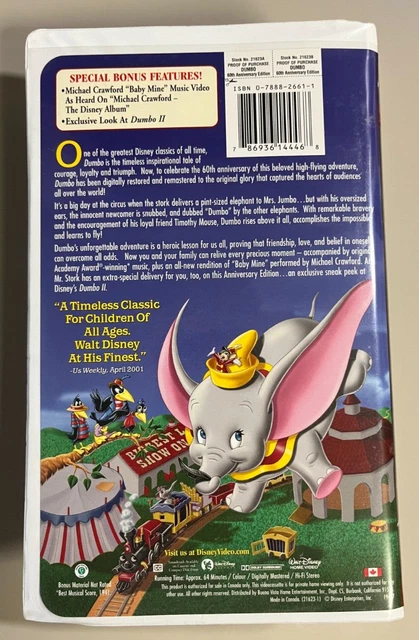 WALT DISNEY'S DUMBO (VHS, 2001, 60th Anniversary Edition) Clamshell ...