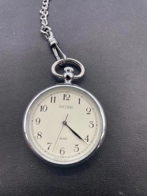 SEIKO ALBA SUCCESS Vintage Pocket Watch Quartz Open Face 50mm Chain ...