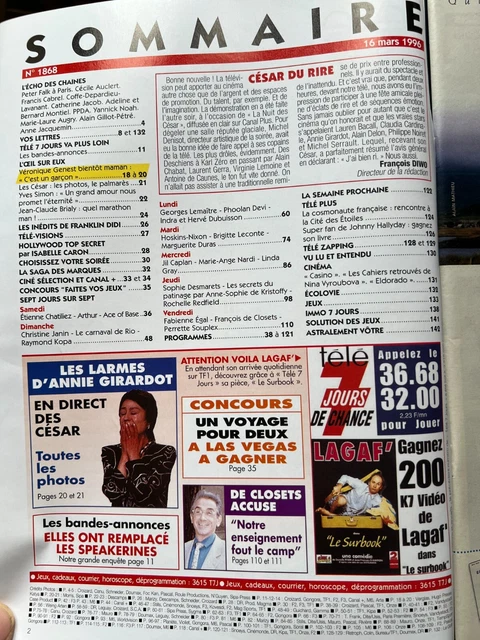 TÉLÉ 7 JOURS 16/03/1996; Véronique Genest/ Yves SImon/ JC. Brialy ...