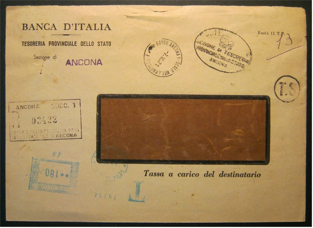 BUSTA RACCOMANDATA BANCA d'ITALIA ANCONA, TASSA carico destinatario ...