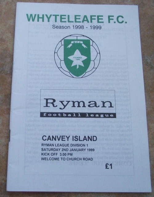 1998-99 WHYTELEAFE v Canvey Island - Ryman Division One £0.99 - PicClick UK